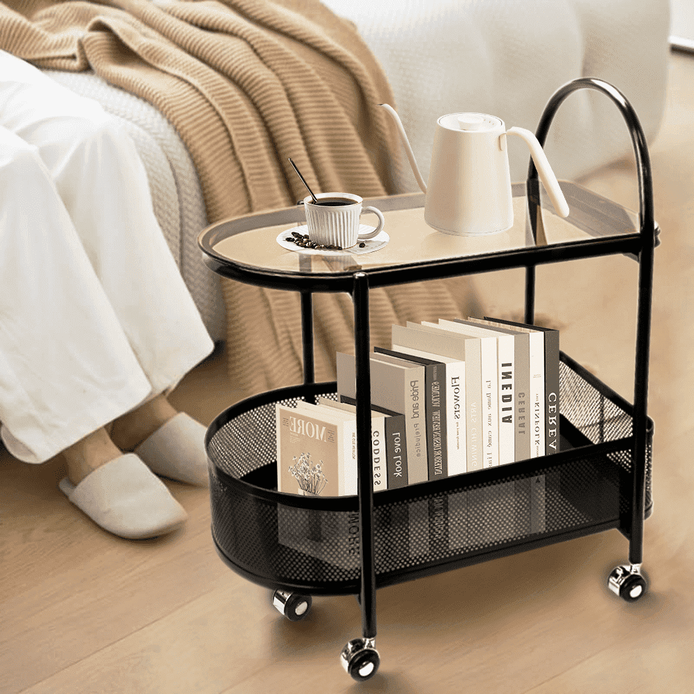 CERBIOR 2 Tier Rolling Side Table Metal, 2 Tier Utility Cart, Coffee ...