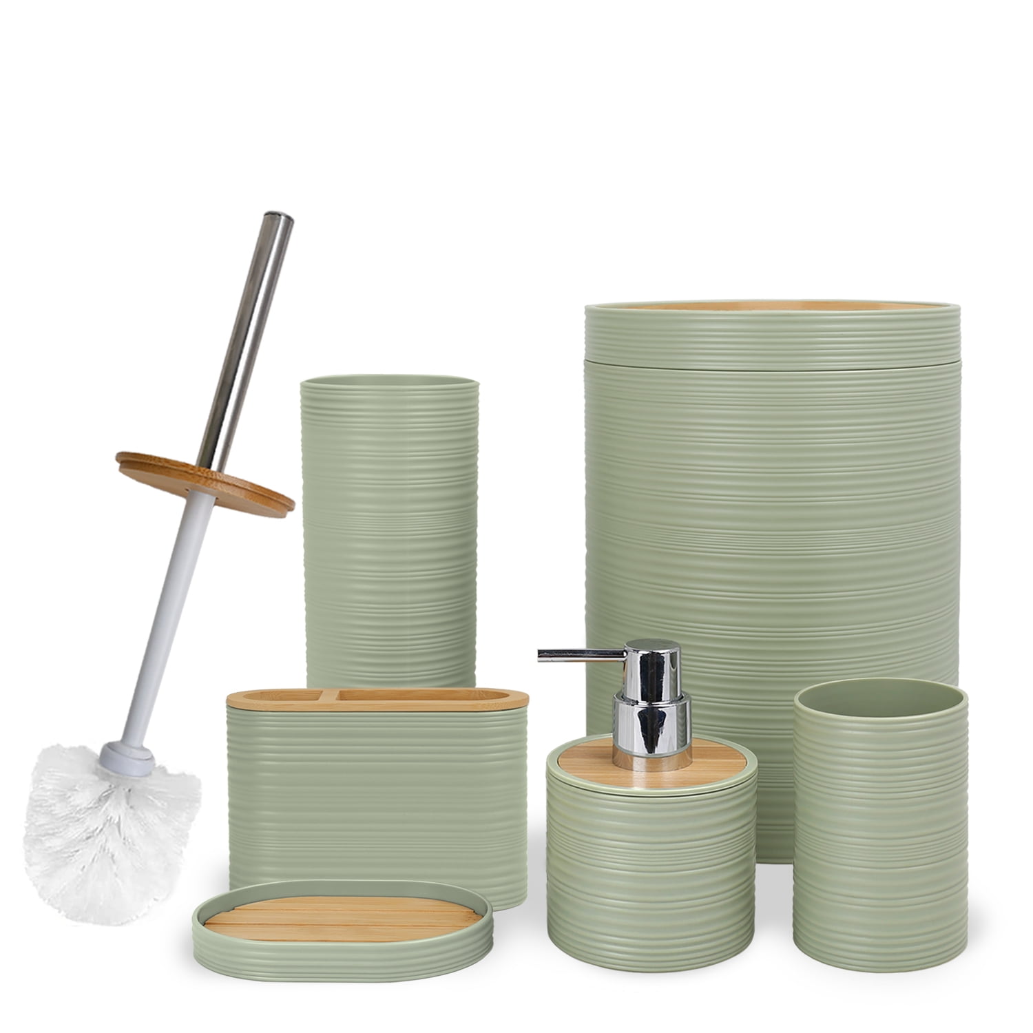 CERBIOR 6 Pcs Bamboo Bathroom Accessories Sets Irregular Stripe Design Complete Set Bathroom ...