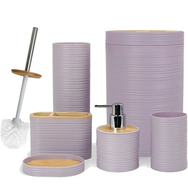 CERBIOR 6 Pcs Bamboo Bathroom Accessories Sets Irregular Stripe Design ...