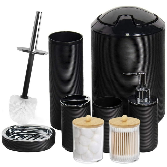 Cerbior 8 Piece Bathroom Set Trash Can Soap Dispenser Dish