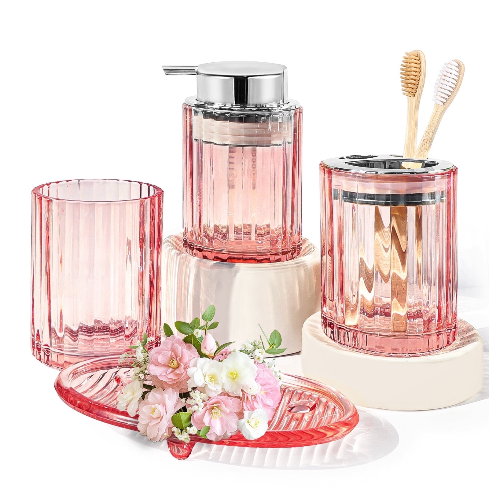 CERBIOR Bathroom Accessories Set, 4 Pcs Glass Bathroom Accessories Sets ...