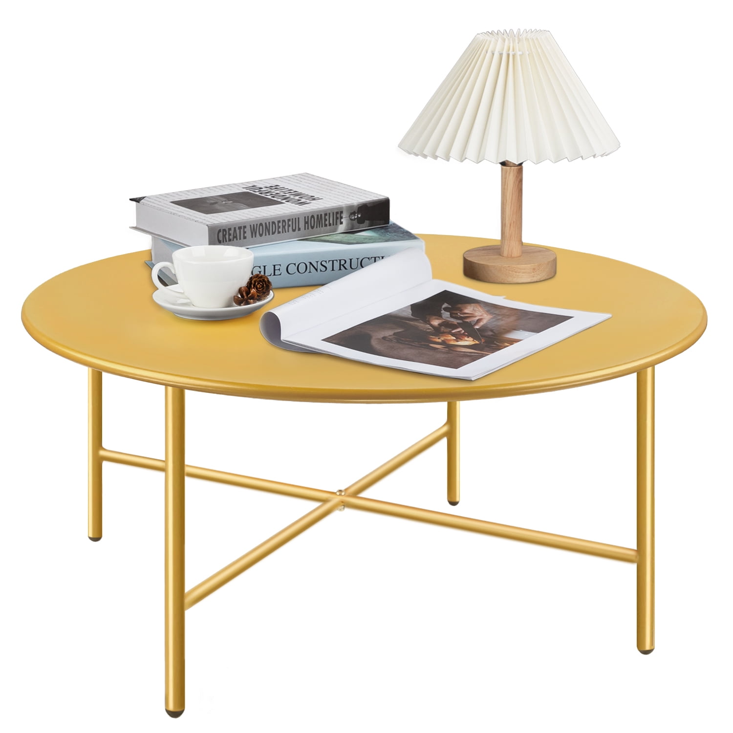 CERBIOR Patio Round Steel Coffee Table, Weather Resistant Anti-Rust and ...