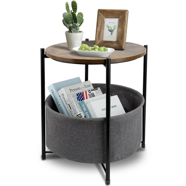 CERBIOR Round Side End Tables with Storage Bag for Living Room Bedroom ...
