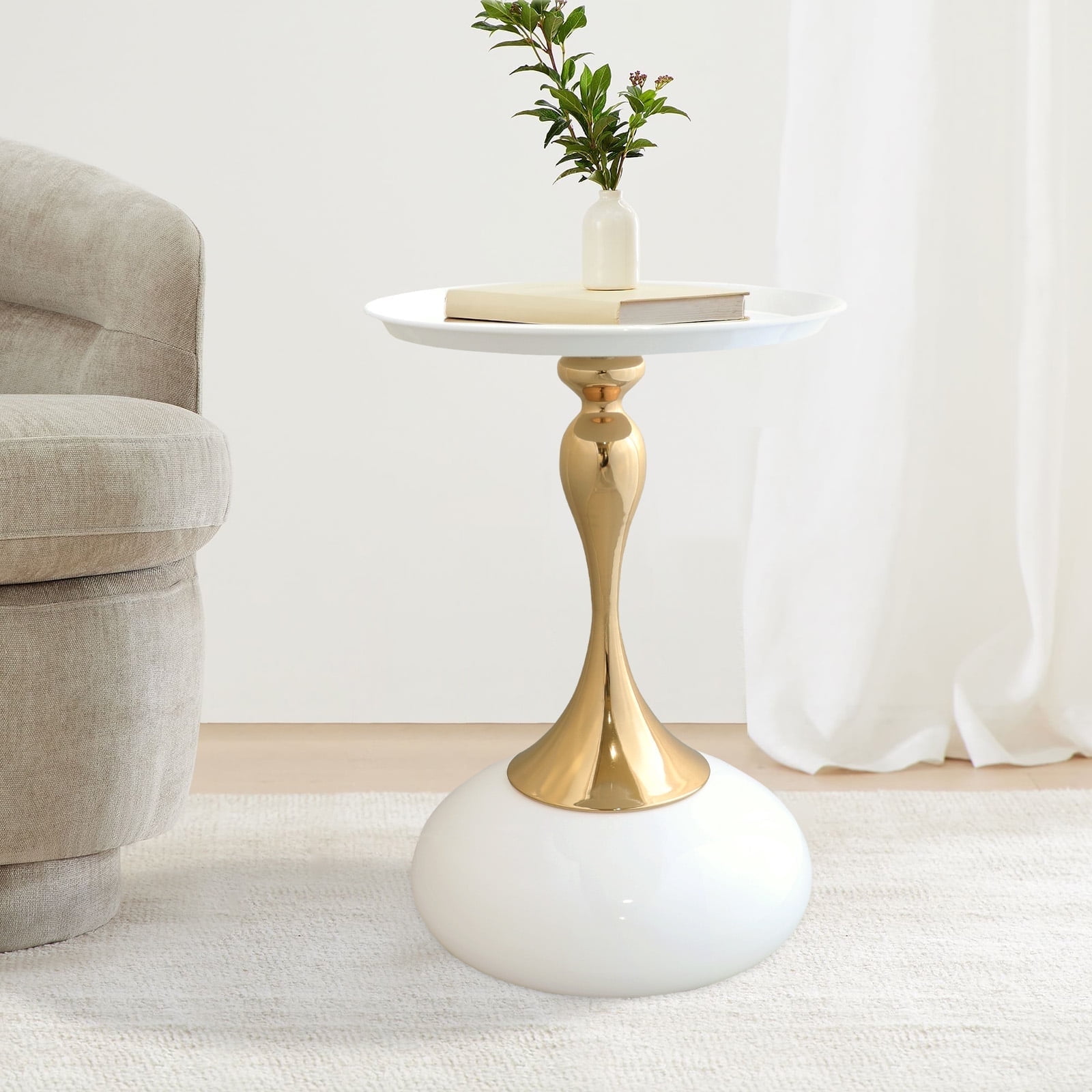 CERBIOR Small Round Side Table, Modern Metal Round End Table, Water ...