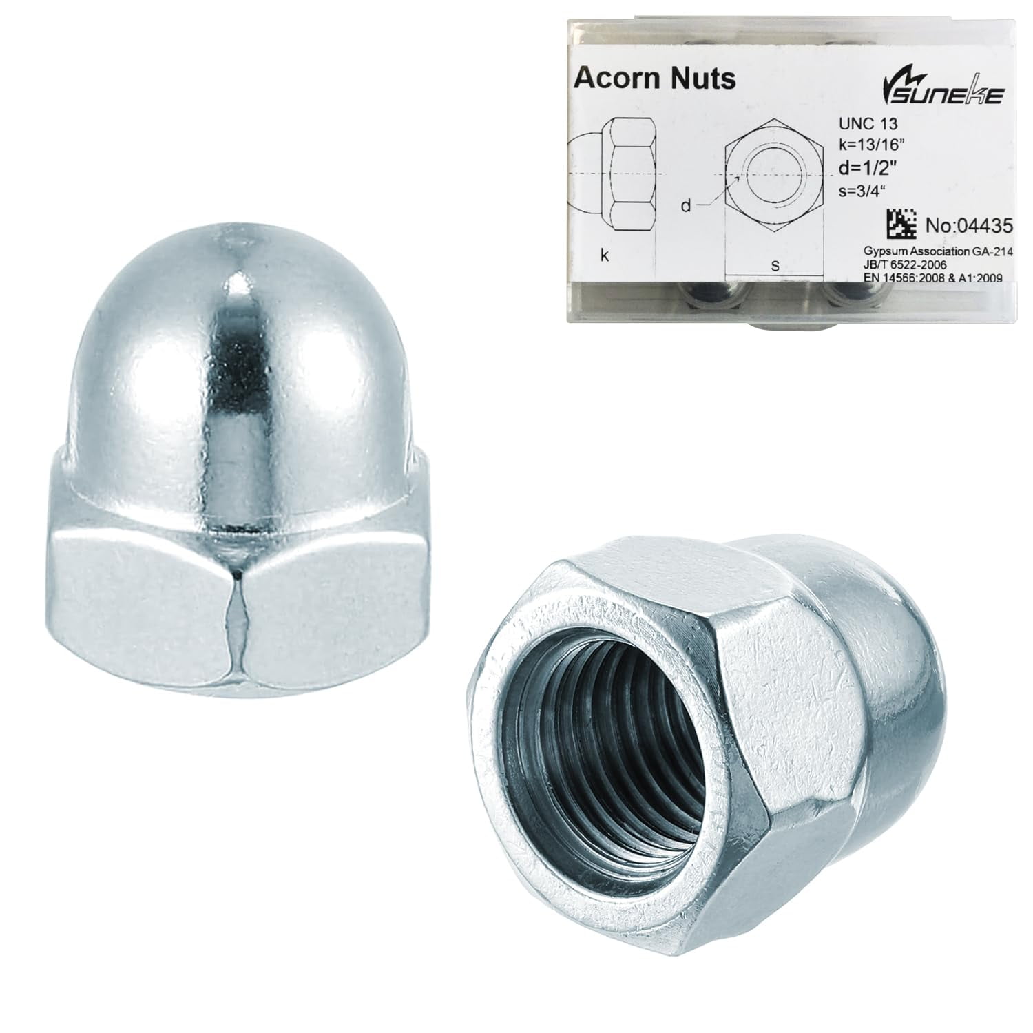 CERPXFF-1/2-13 UNC Acorn Nuts, Zinc Plated Steel Hex Cap Dome Head Nuts ...