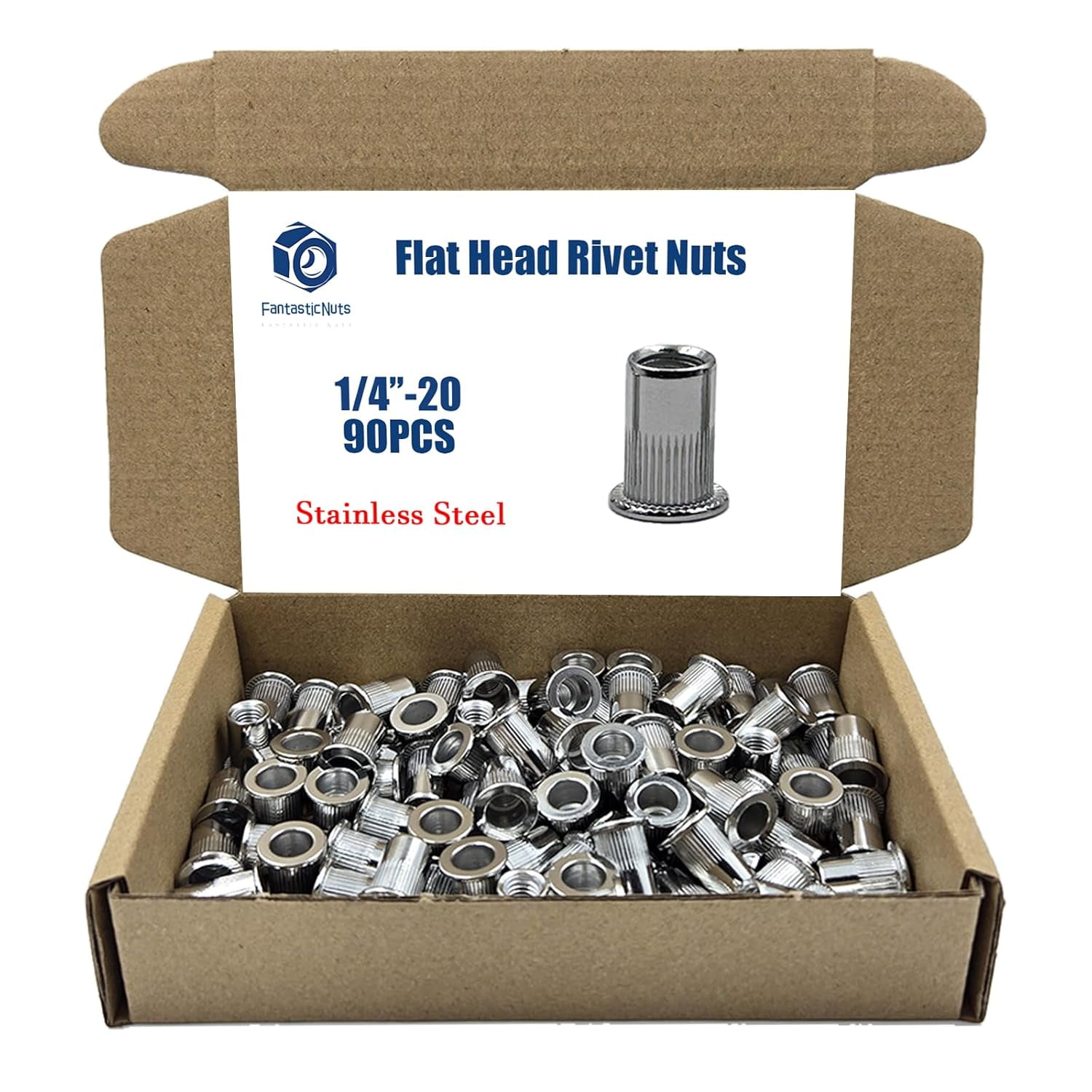 CERPXFF-1/4"-20 90PCS SAE Rivet Nut Ass 304 Stainless Steel Flat Head ...