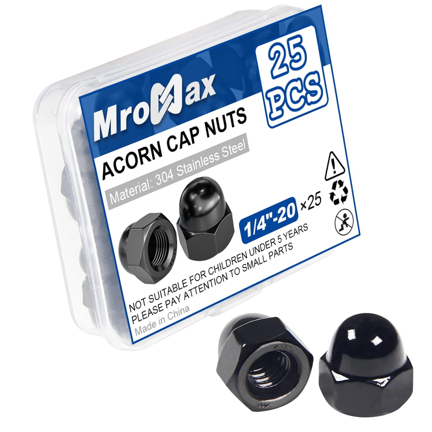 CERPXFF-1/4"-20 Black Acorn Cap Nuts, 25Pcs Acorn Nuts, 304 Stainless ...