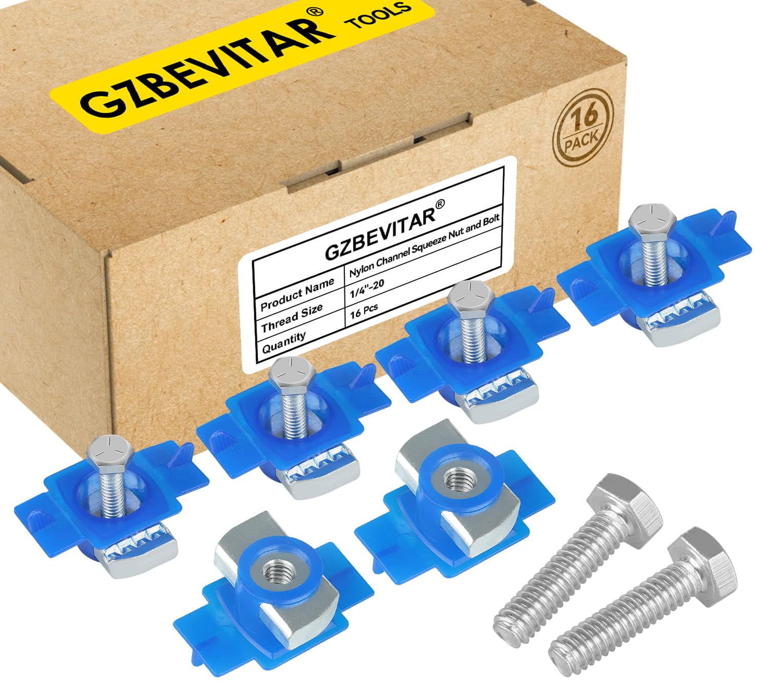 CERPXFF-1/4"-20 Nylon Channel Squeeze Nut and Bolt, Strut Channel Cone Nuts, Easy Positioning ...