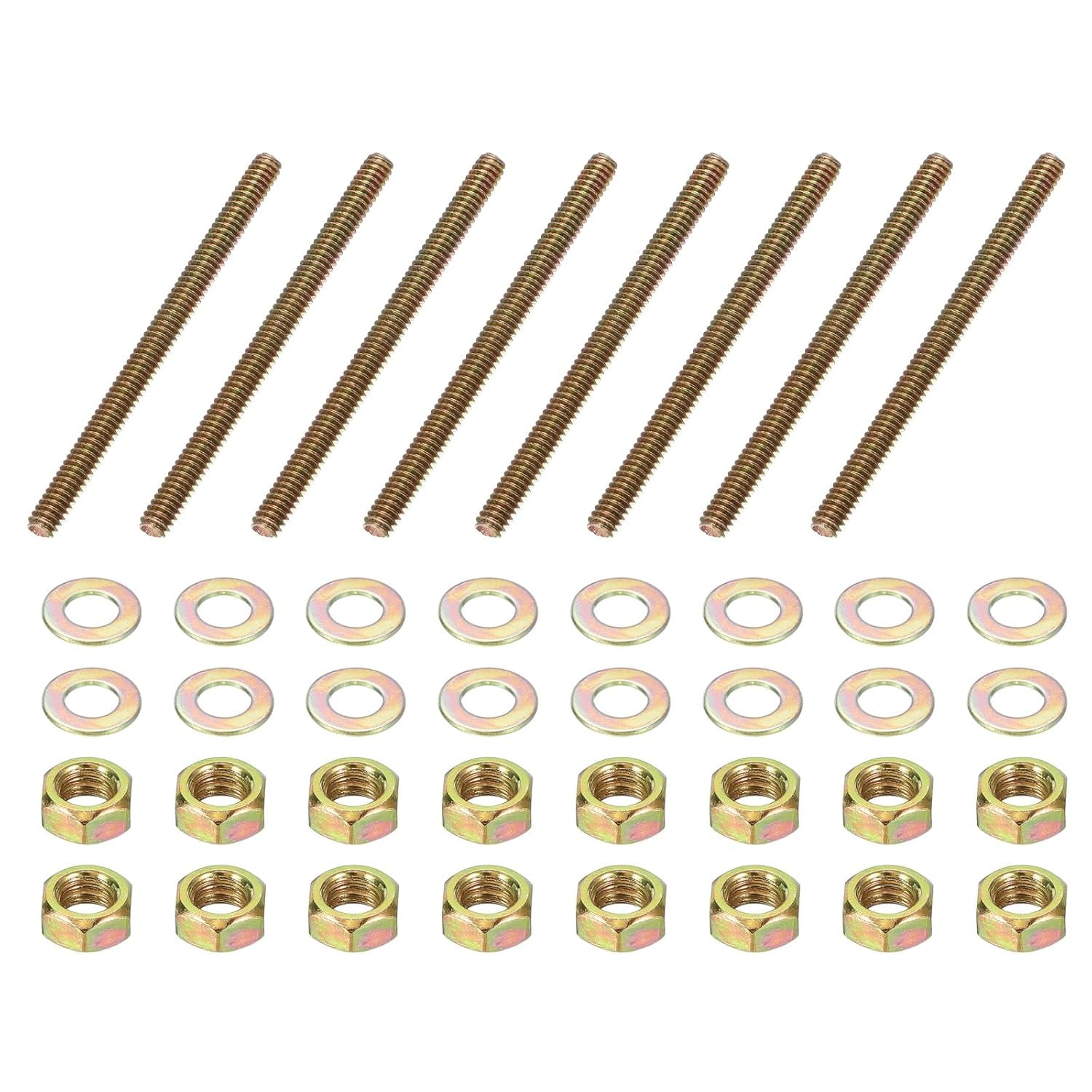 CERPXFF-1/4" x 3-1/2" Color Zinc Fully All Thread Rod, 8 Pcs Carbon ...