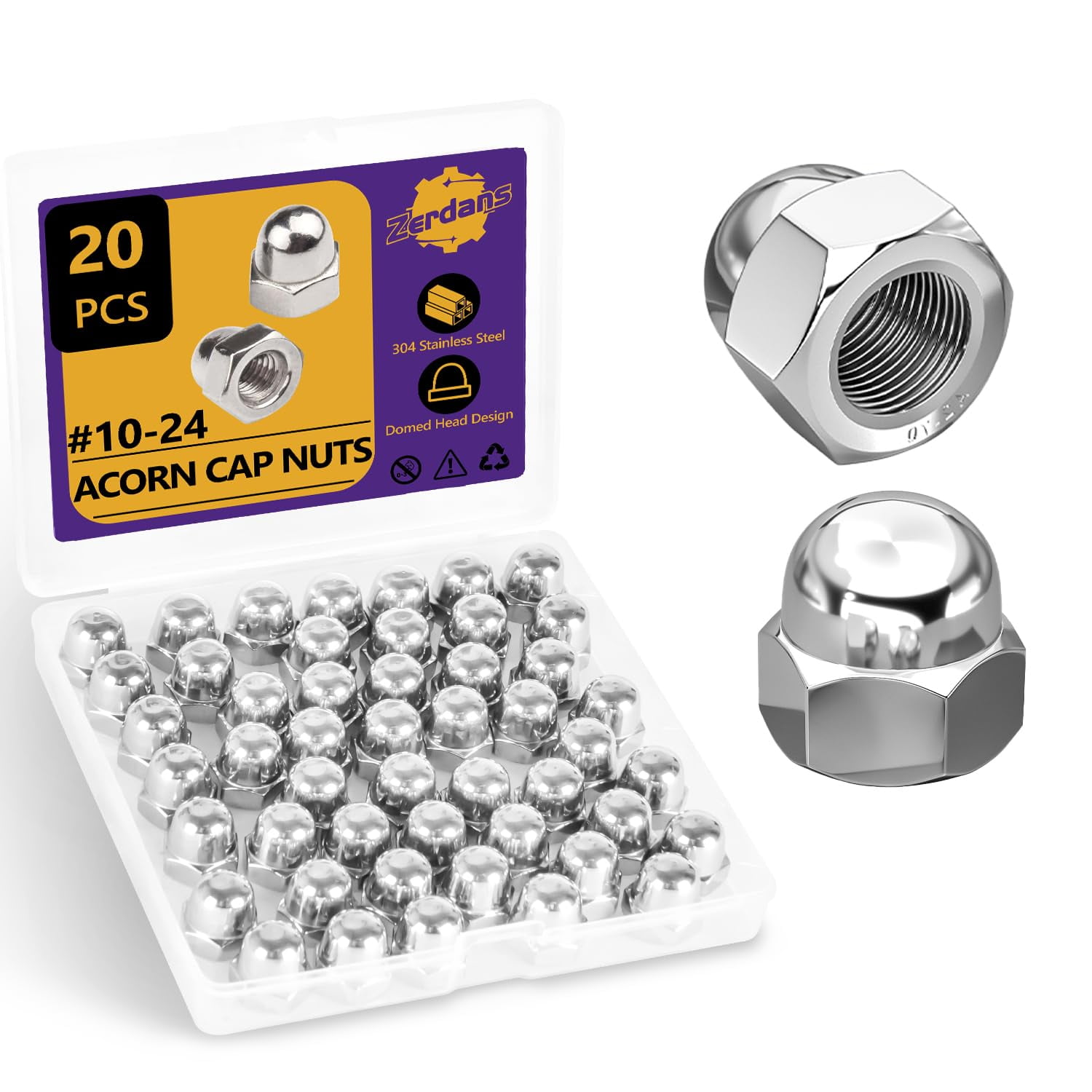 CERPXFF-#10-24 Acorn Cap Nuts, 20Pcs Metric Hex Acorn Nuts Stainless ...