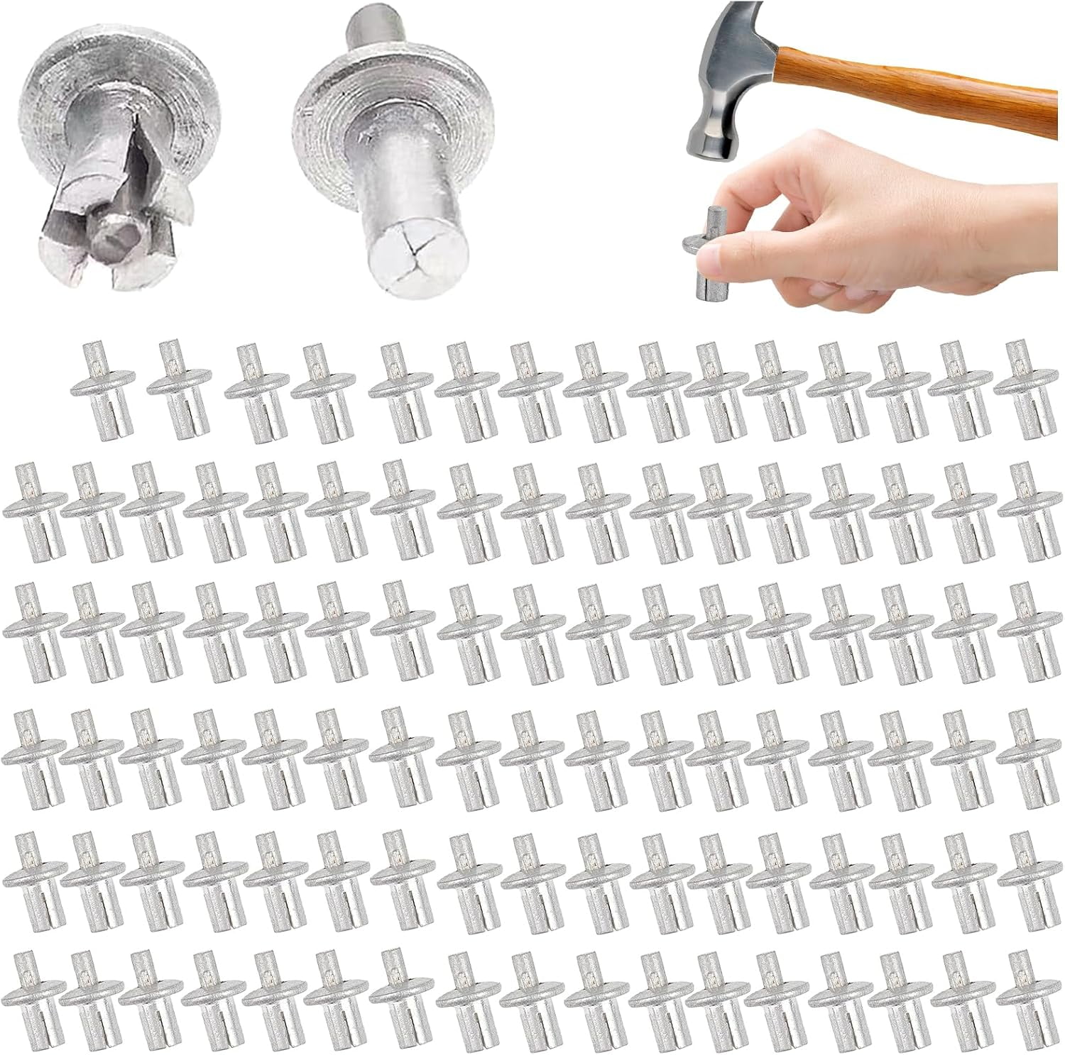 CERPXFF-100 PCS Aluminum Core Rivets, Hammer Drive Rivets with Half ...