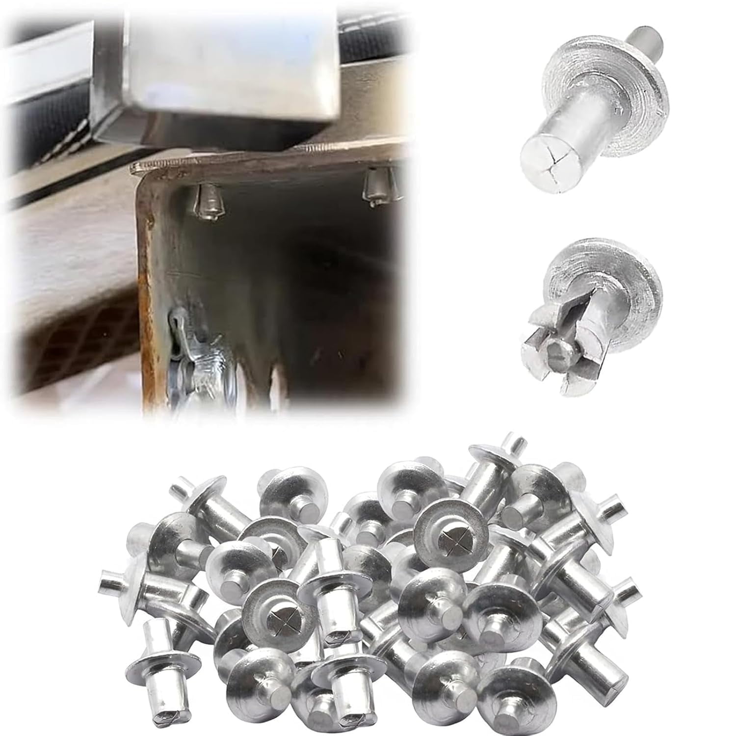 CERPXFF-100 Pcs Aluminum Core Rivets, Round Head, Knock Type Expansion ...