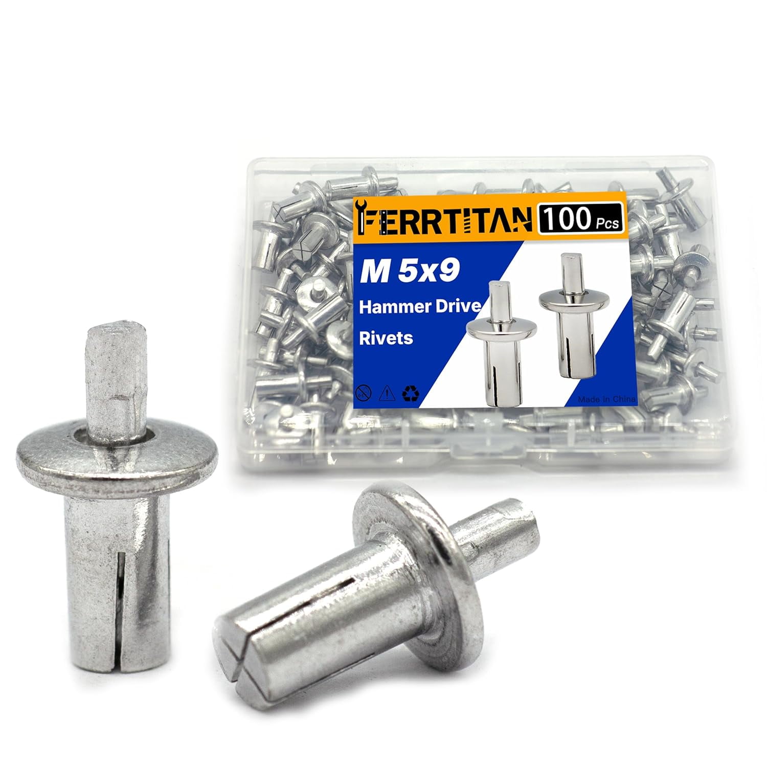 CERPXFF-100 Pcs M5*9mm Hammer Drive Rivets - Round Head Aluminum Blind ...