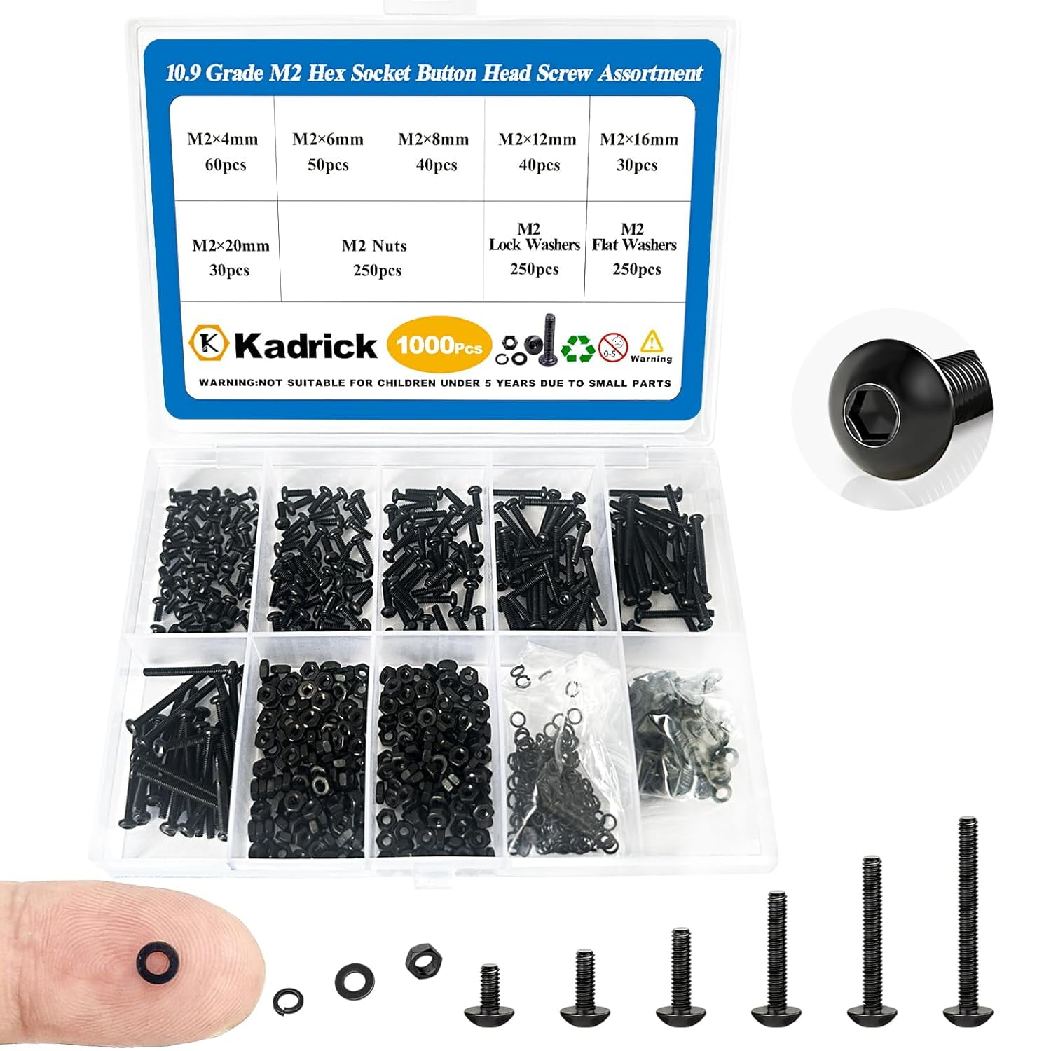 CERPXFF-1000PCS M2 Screw Assortment kit,M2 Screws with Nuts and washers ...