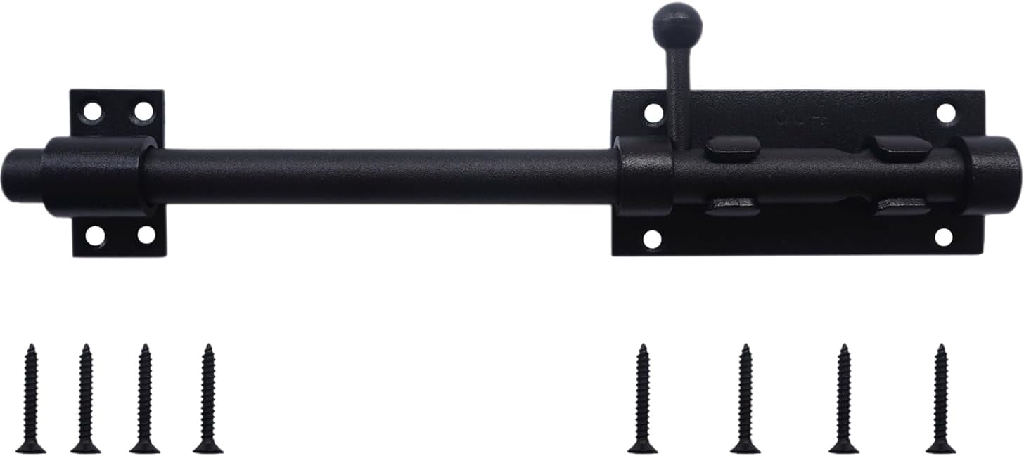 CERPXFF-10Inch Slide Bolt Latch Black, Heavy Duty Barrel Bolt Latch ...