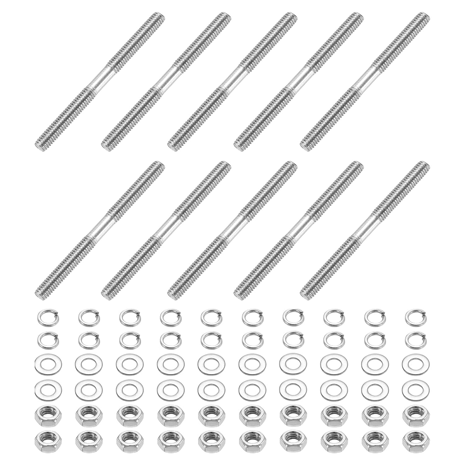CERPXFF-10pcs Double Ended Stud Screws, M4x50mm 304 Stainless Steel ...