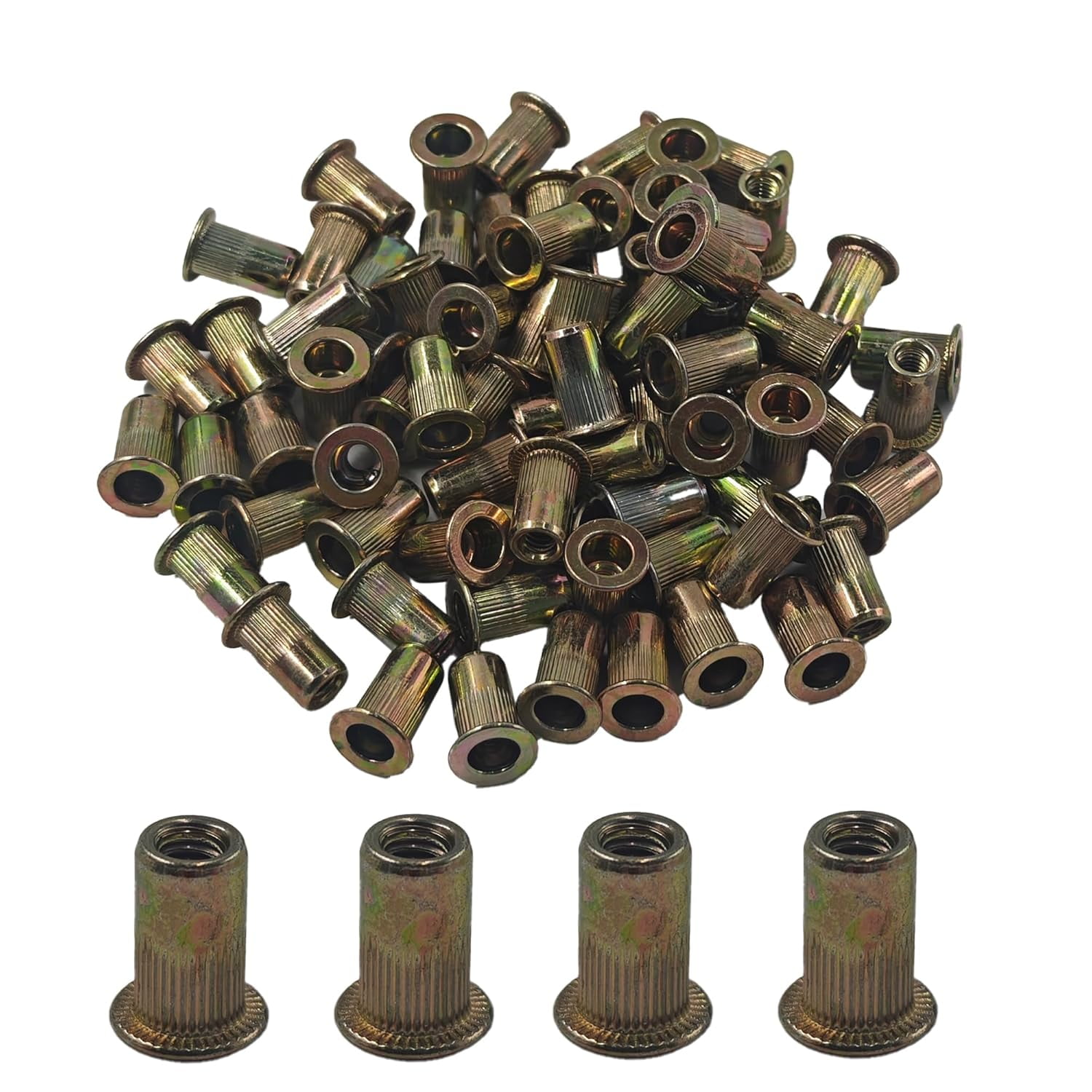 CERPXFF-110PCS 10#-24 UNC Rivet Nuts, Carbon Steel Flat Head Threaded ...