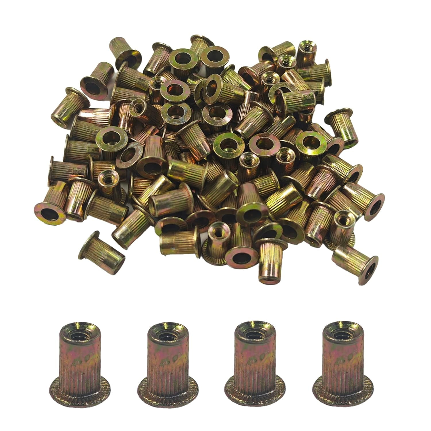 CERPXFF-110PCS 8#-32 UNC Rivet Nuts, Carbon Steel Flat Head Threaded ...