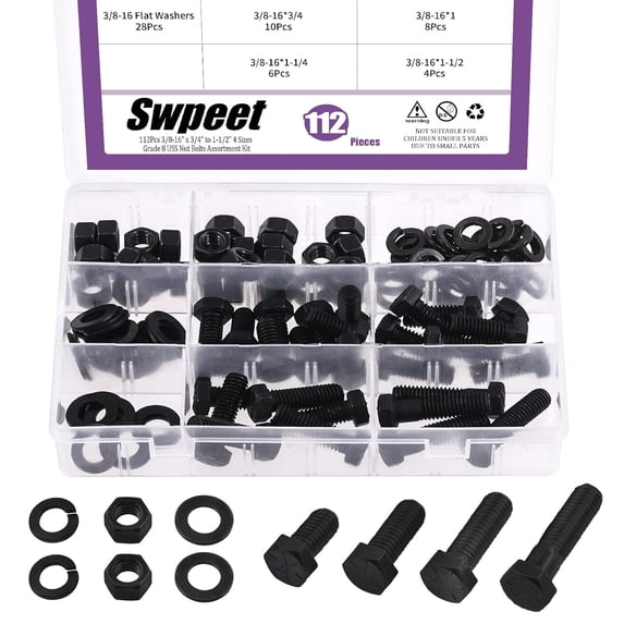 CERPXFF-112Pcs 3/8-16" x 3/4" to 1-1/2" 4 Sizes Black Zinc Finish ...