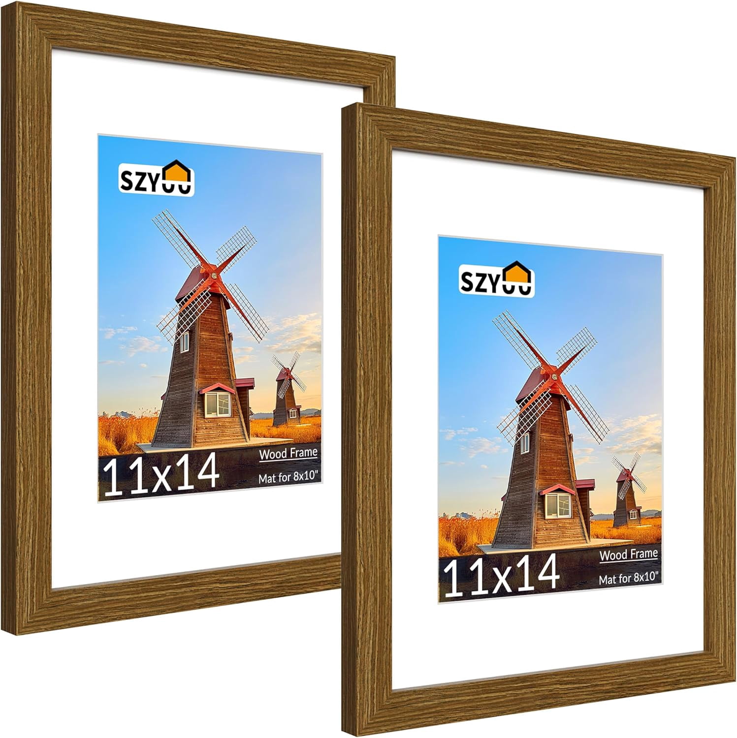 CERPXFF-11x14 Picture Frame Set of 2 - Wood Frame with Real Glass ...