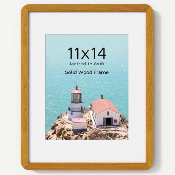 CERPXFF-11x14 Picture Frame, Solid Teak Wood Photo Frame with Mat for ...