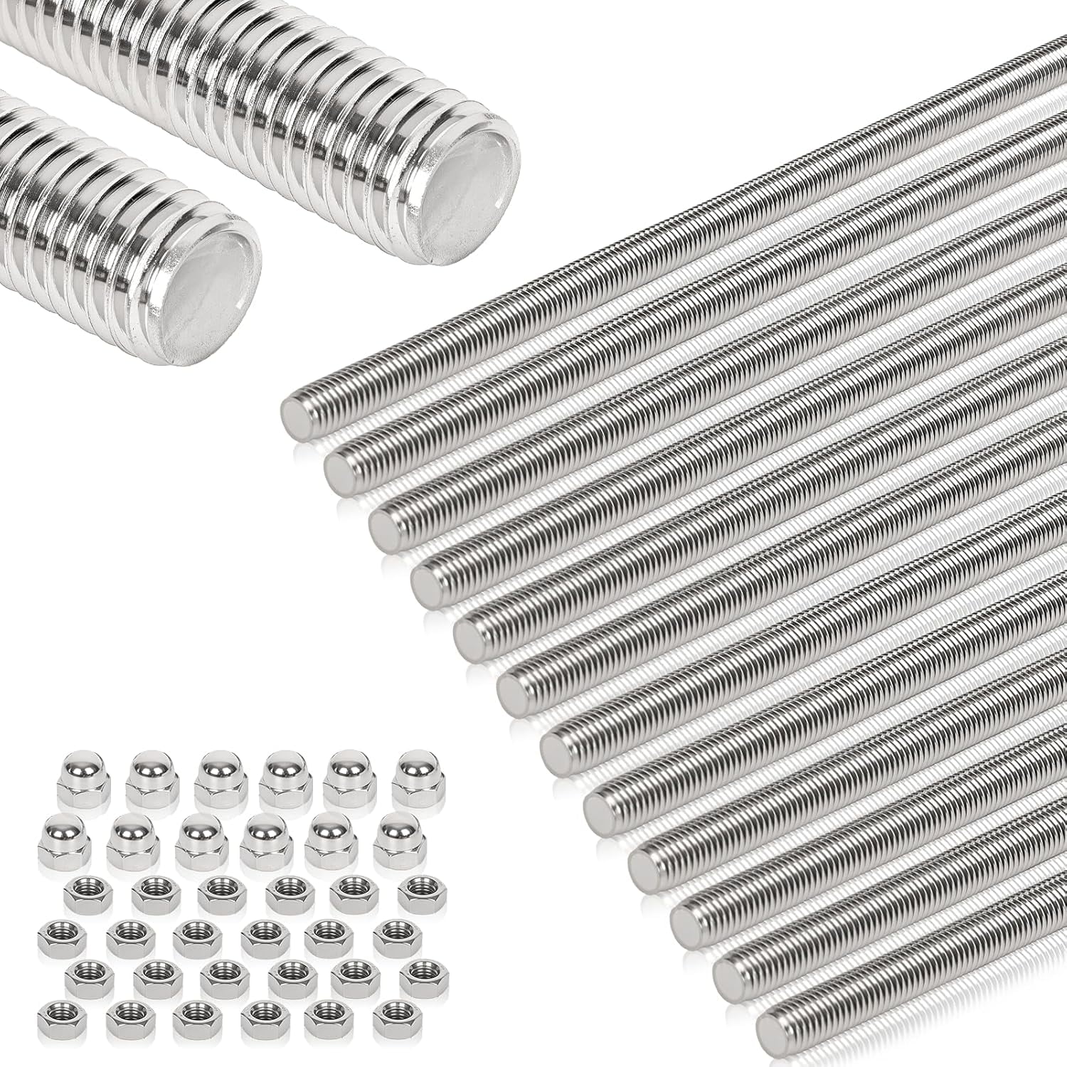 CERPXFF-12 Pcs 304 Stainless Steel M6 Fully Threaded Rod,10"(255mm ...