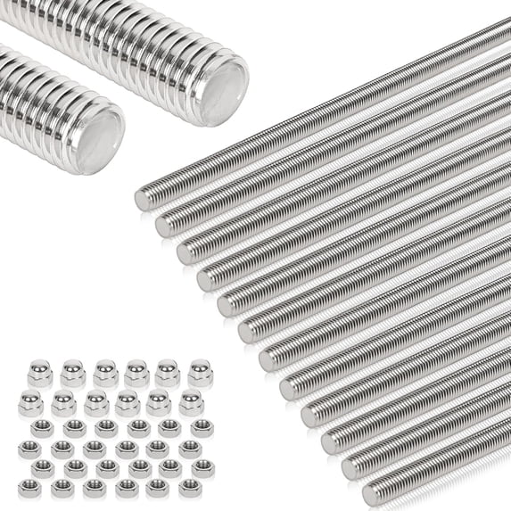 CERPXFF-12 Pcs 304 Stainless Steel M6 Fully Threaded Rod,10"(255mm ...