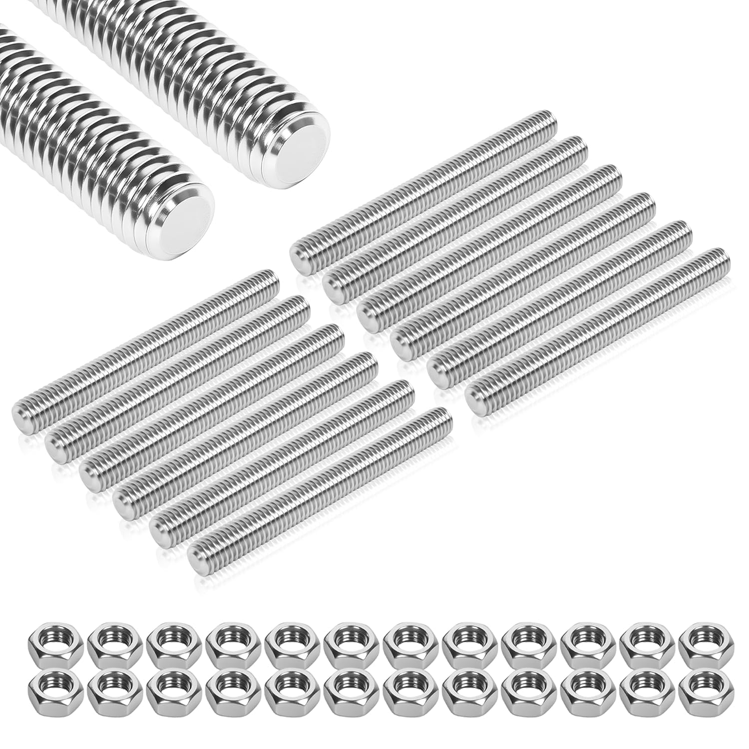CERPXFF-12 Pcs 304 Stainless Steel M8 Fully Threaded Rod,3.5"(90mm ...