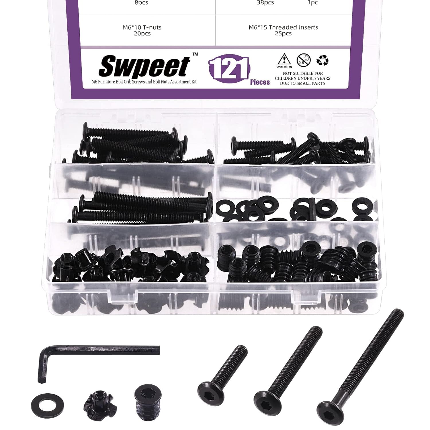 CERPXFF-123Pcs M6 Carbon Steel Black Hex Drive Socket Cap Bolts and ...