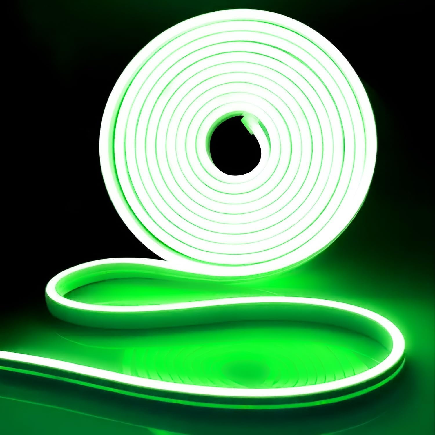CERPXFF-12V Green LED Strip Lights 16.4FT, Flexible Silicone Neon Rope ...