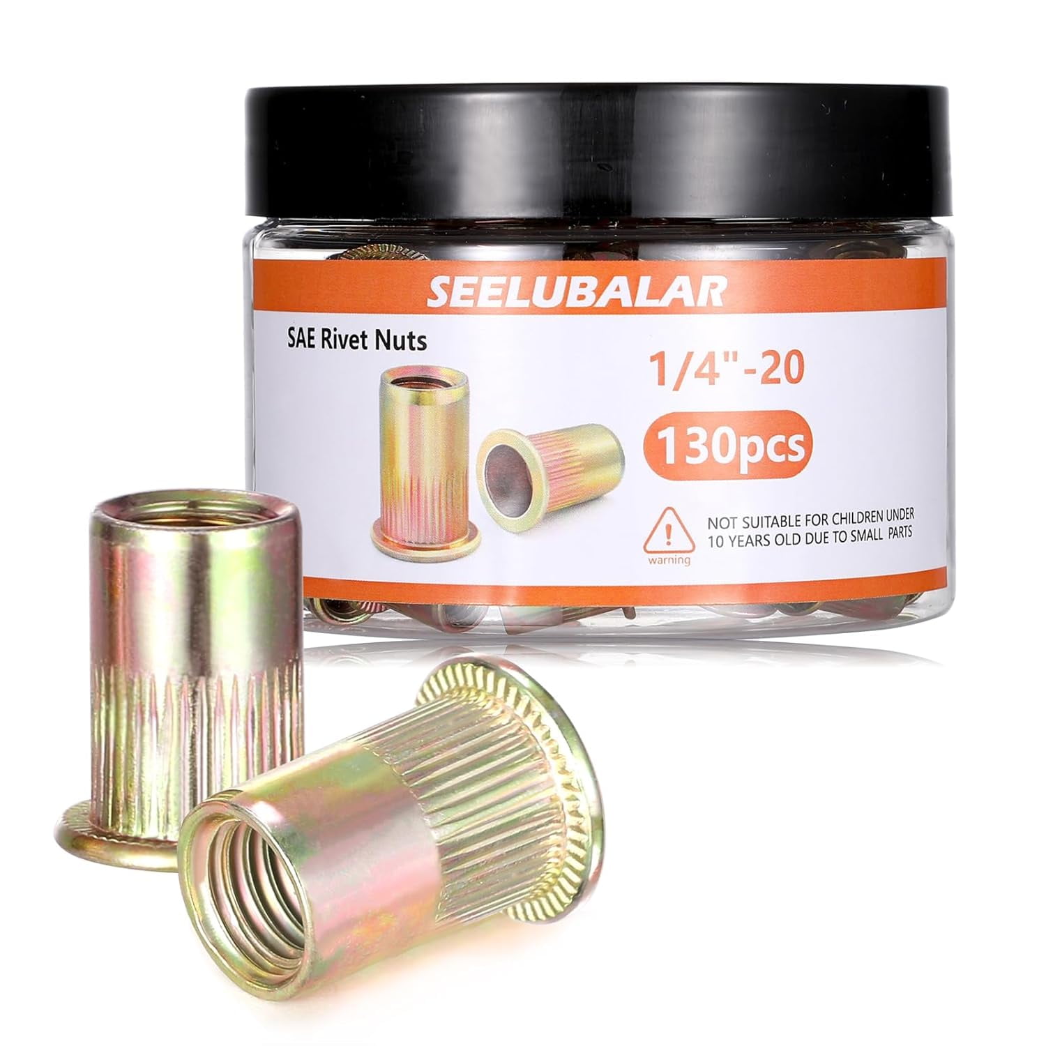 CERPXFF-130Pcs Carbon Steel Zinc Rivet Nuts 1/4''-20, 1/4 Rivet Nut, 1/ ...