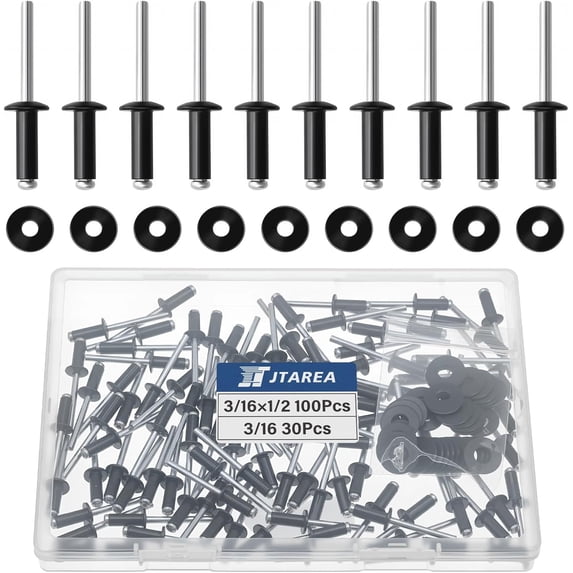 CERPXFF-130pcs 3/16" x 1/2" Black Aluminum Pop Rivets with Stainless ...