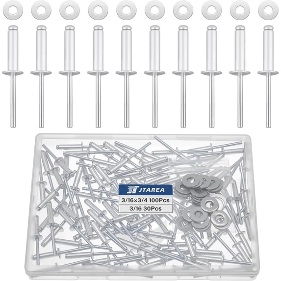 CERPXFF-130pcs 3/16" x 3/4" Silver Aluminum Pop Rivets with Stainless ...