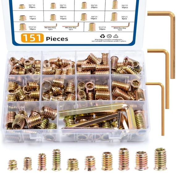 CERPXFF-151 PCS Threaded Inserts for Wood, M6, M8, M10 Threaded Wood ...