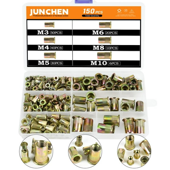 CERPXFF-156Pieces Rivet Nuts Kit,Metric Thread Flat Head Rivnut ...