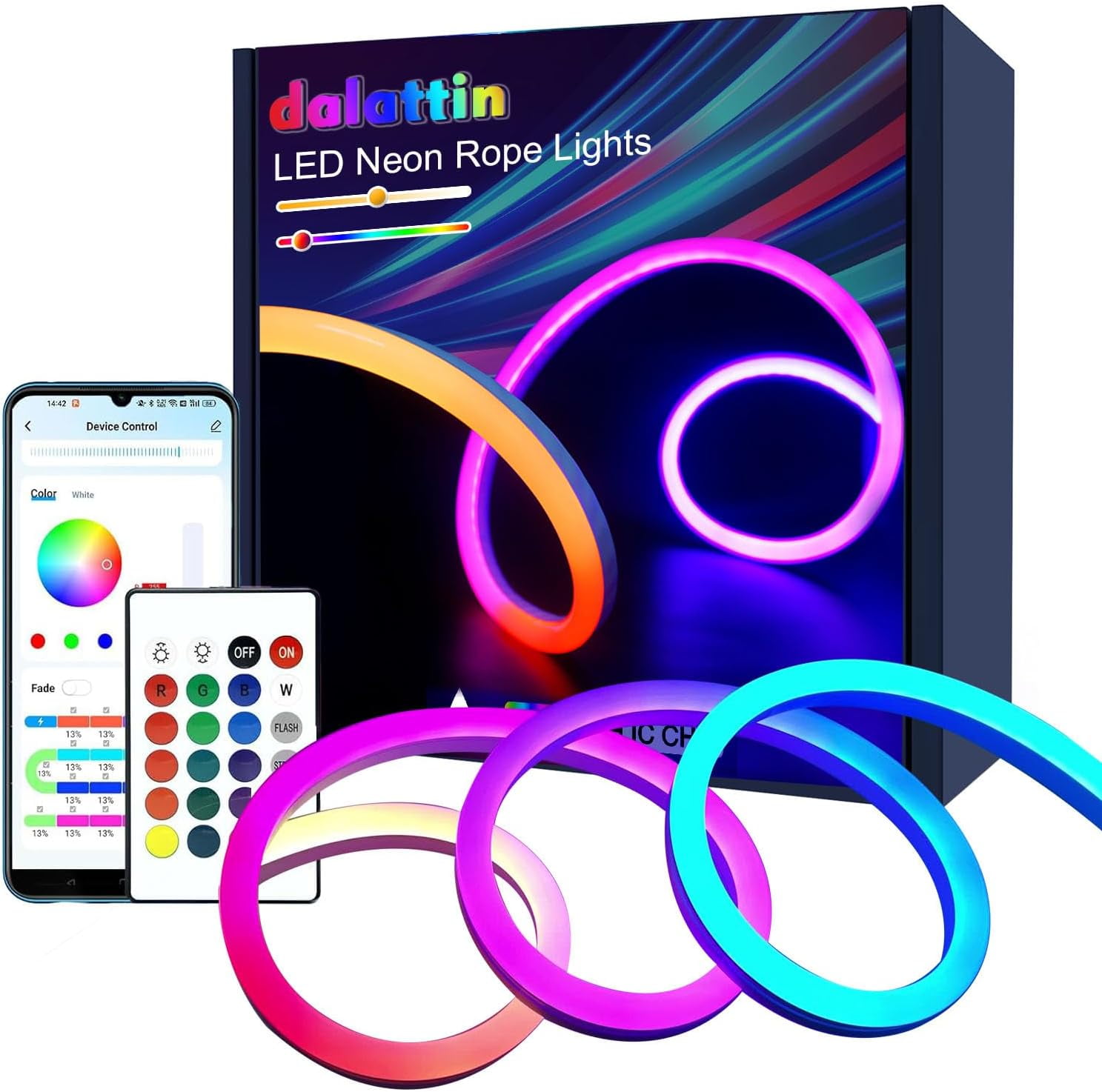 CERPXFF-16.4 ft Neon Rope Lights,IC-RGBW Color Changing LED Strip ...