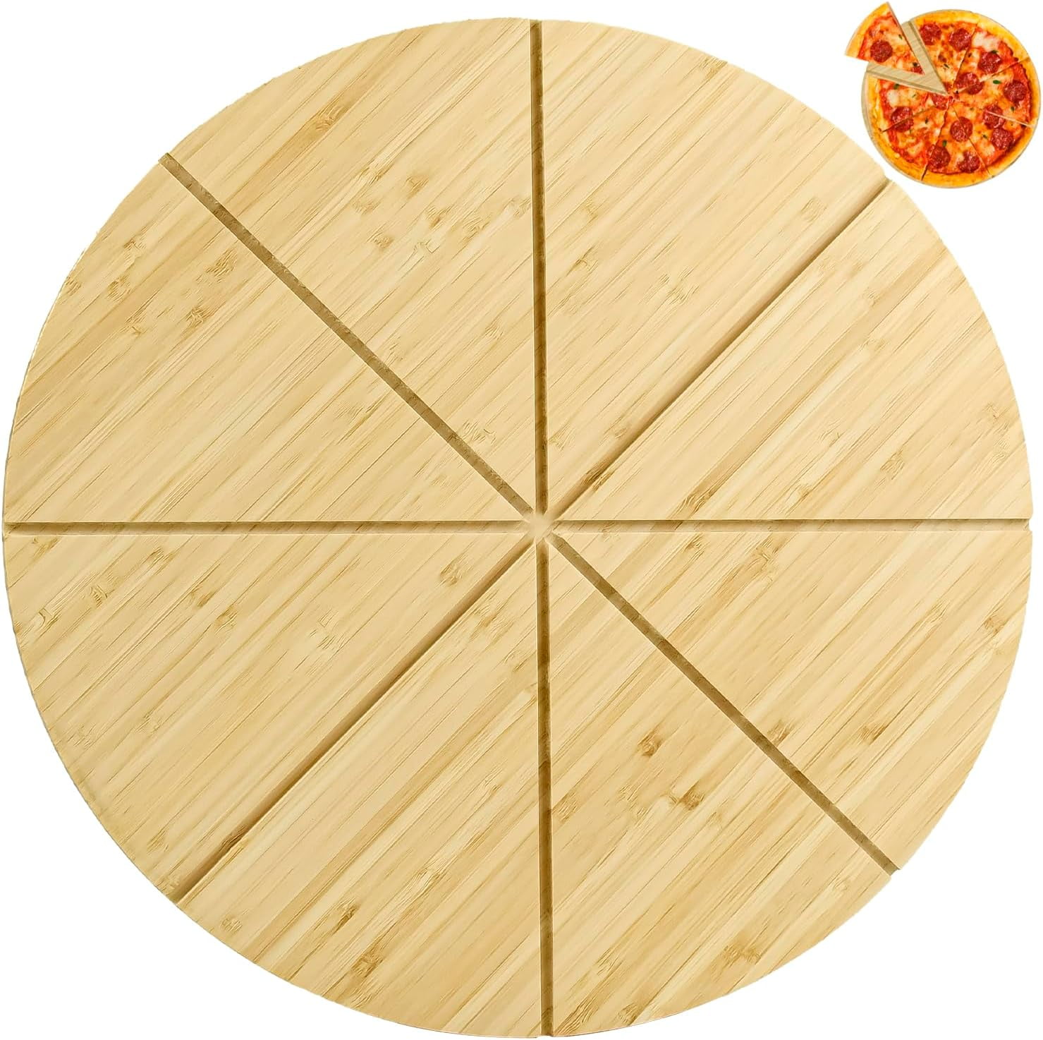 CERPXFF-16 Inch Natural Bamboo Pizza Cutting Board with Built-In Slicer ...