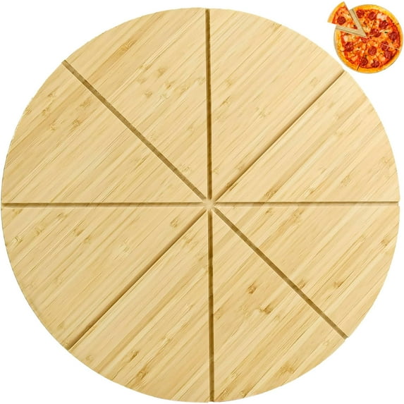 CERPXFF-16 Inch Natural Bamboo Pizza Cutting Board with Built-In Slicer ...