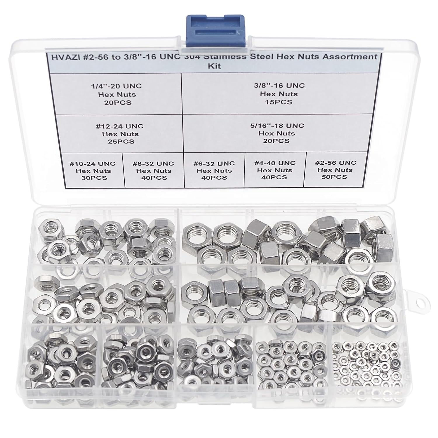 CERPXFF-#2-56 to 3/8"-16 UNC 304 Stainless Steel Hex Nuts Assortment ...