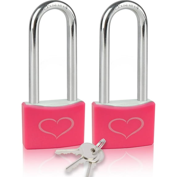 CERPXFF-2 Pack Pink Padlock - 3Inch Long Shackle Locker Lock, 1-9/16 ...