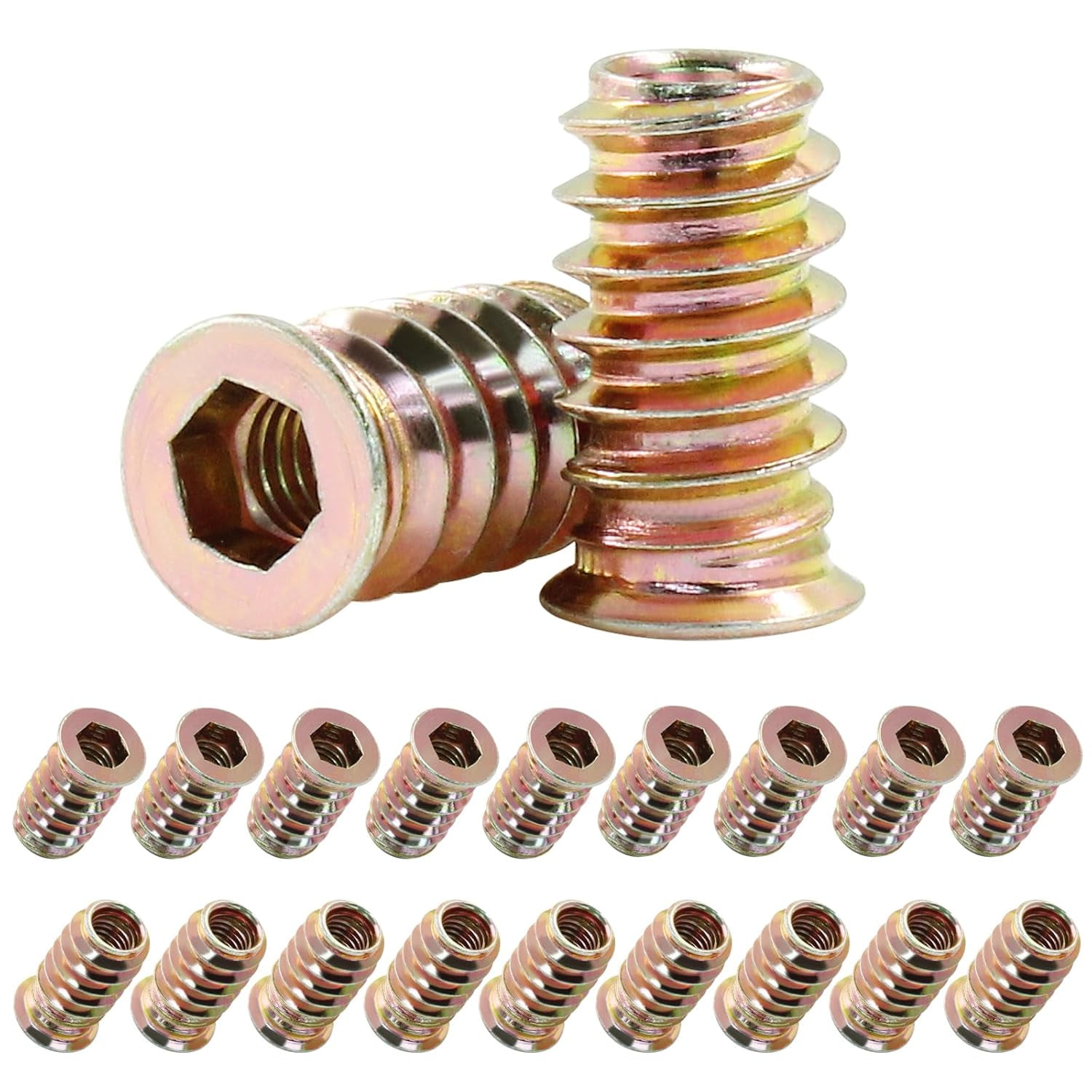 CERPXFF-20 Pcs Threaded Insert, Wood Furniture Threaded Insert Nuts Hex ...