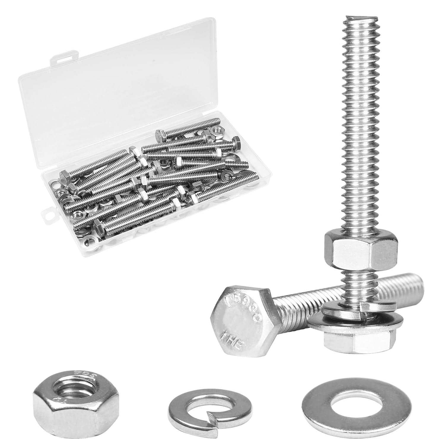 CERPXFF-20 Sets 1/4-20 x 2 Hex Head Screw Bolt, Nuts, Flat & Lock ...