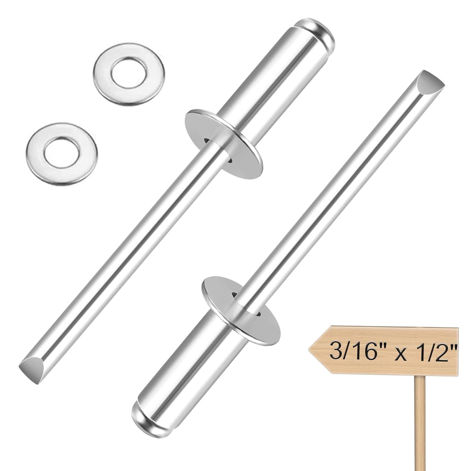 CERPXFF-200Pcs 3/16"x1/2" Pop Rivets with Washer Assortment Kit 4.8x12 ...