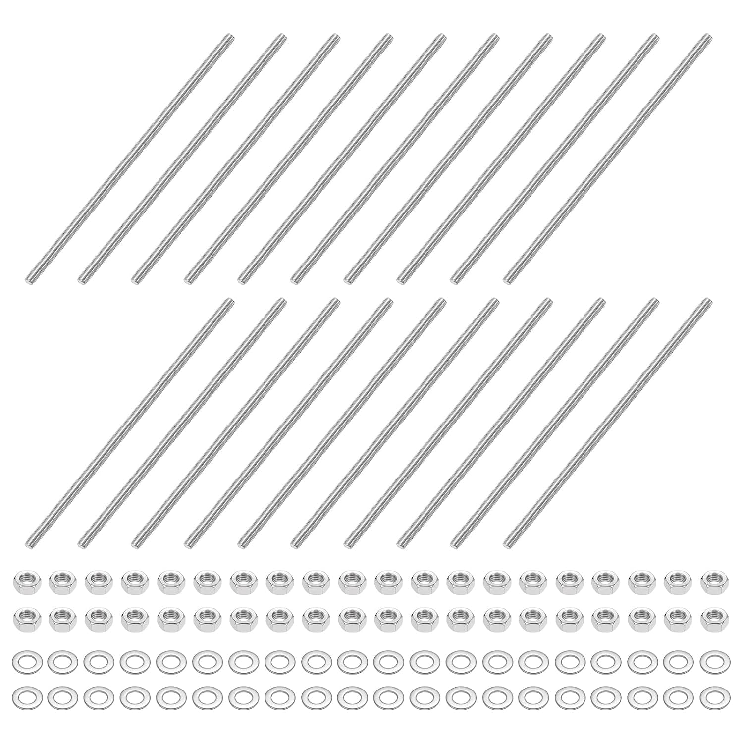 CERPXFF-20pcs Fully Threaded Rod, M3 x 110mm Stainless Steel Right Hand ...