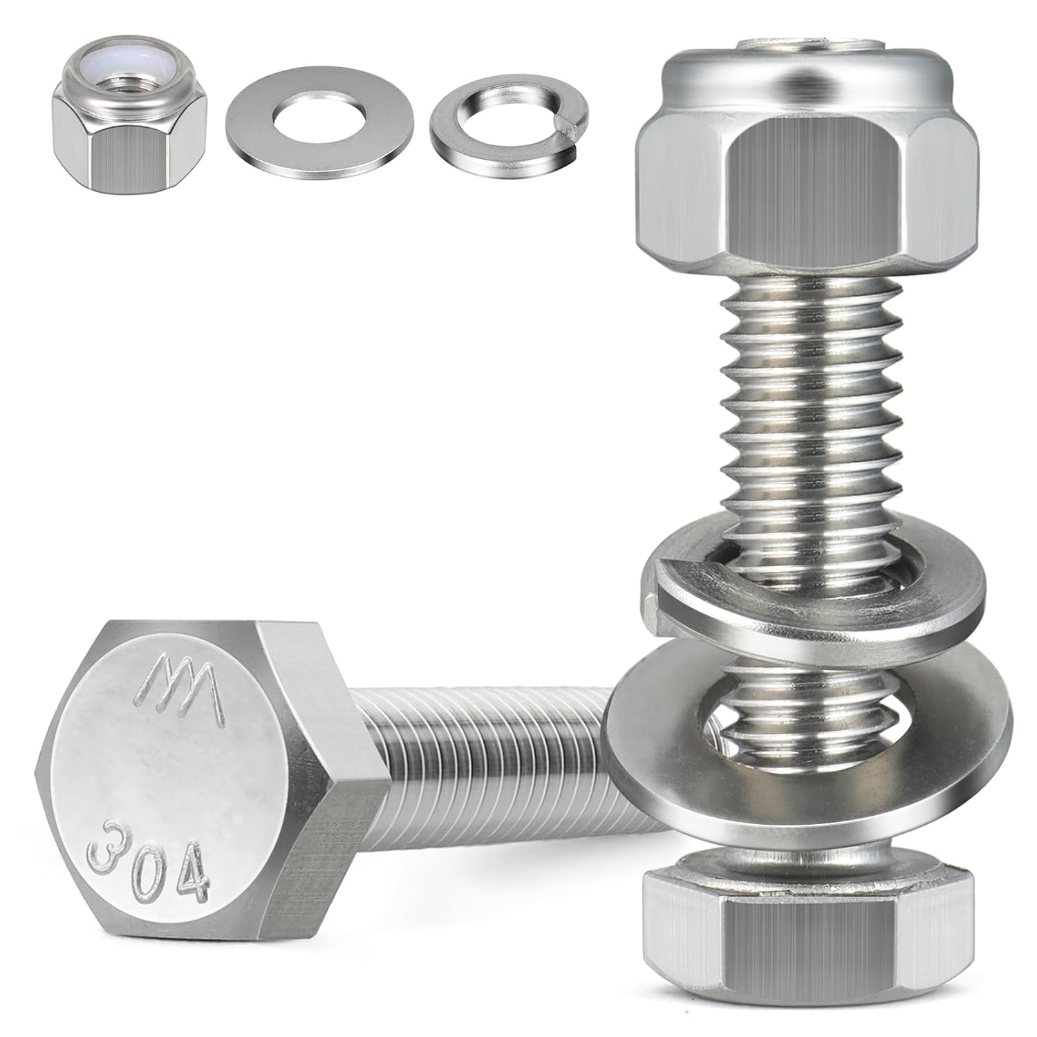 CERPXFF-(24 Sets) 5/16-18 x 2" Hex Head Screw Bolt,Lock Nuts,Flat ...
