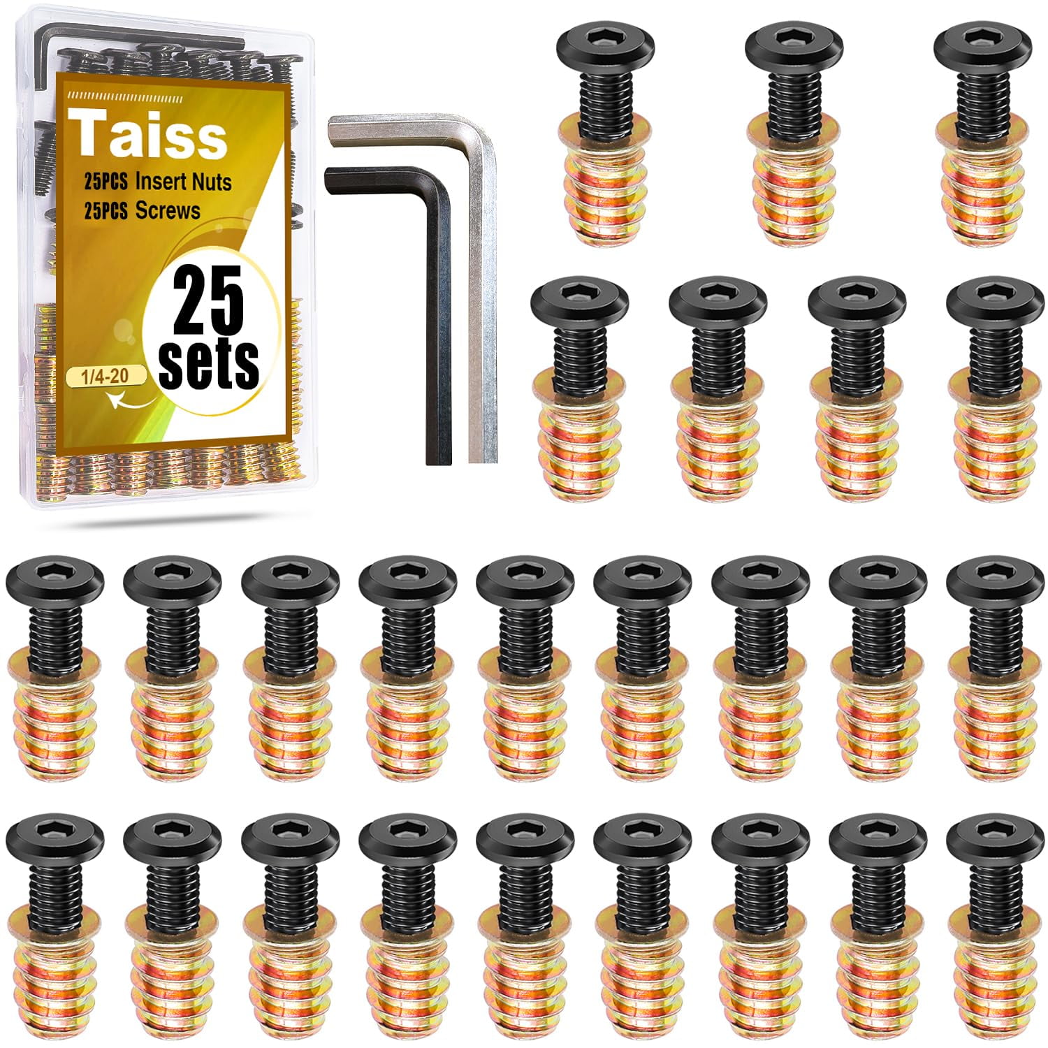 CERPXFF-25 Sets 1/4"-20 Threaded Inserts for Wood Furniture Screw ...