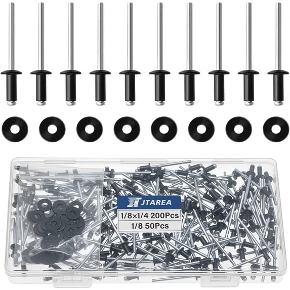 CERPXFF-250pcs 1/8" x 1/4" Black Aluminum Pop Rivets with Stainless ...