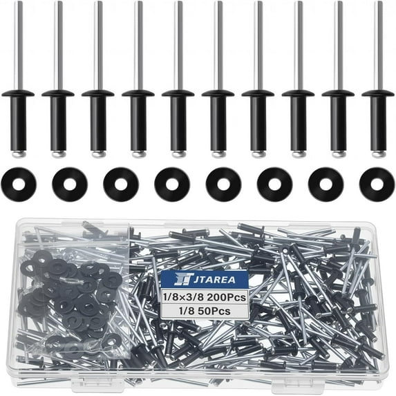 CERPXFF-250pcs 1/8" x 3/8" Black Aluminum Pop Rivets with Stainless ...