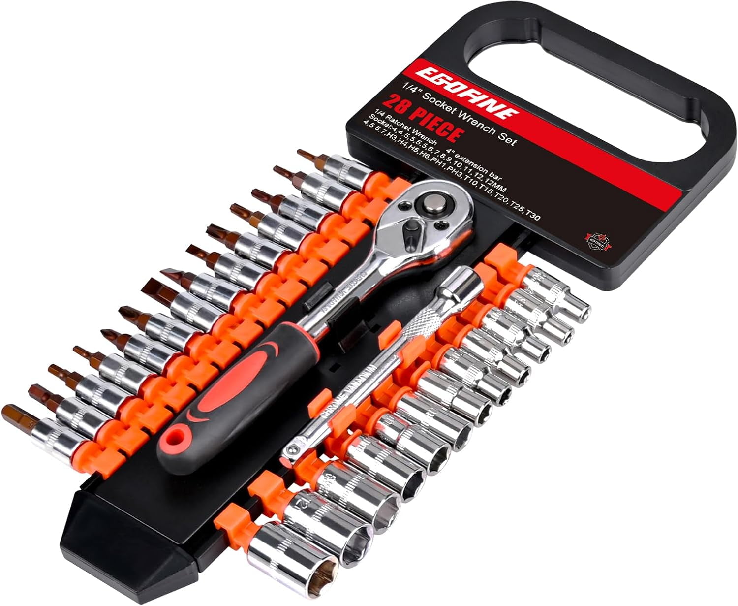 CERPXFF-28pcs 1/4 Inch Ratchet Socket Wrench Set, Drive Socket Set with ...
