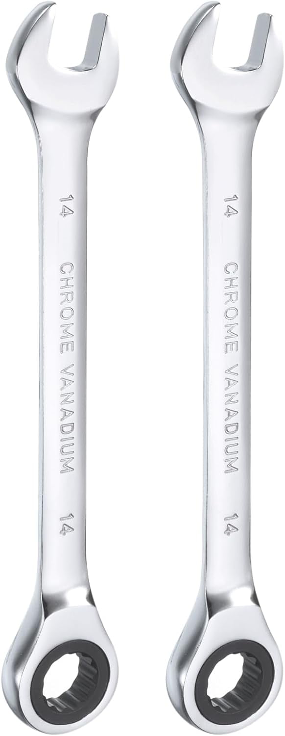 CERPXFF-2pcs Ratcheting Wrench 14mm Metric 12PT Cr-V Polished Chromed ...